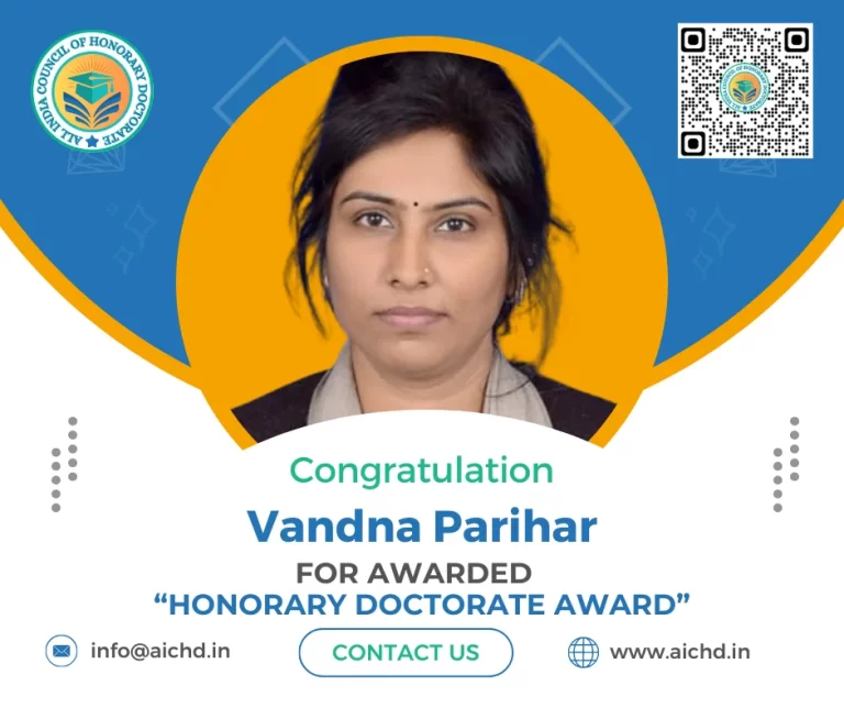 AICHD Honorary Doctorate Award is presented to Vandna Parihar – AICHD